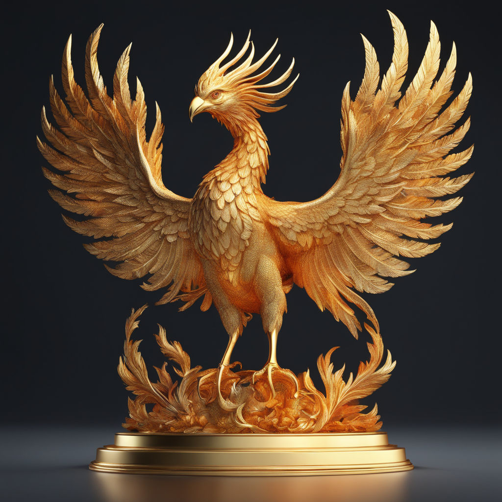 A golden phoenix statue by Omar Abraham Lopez Vargas - Playground