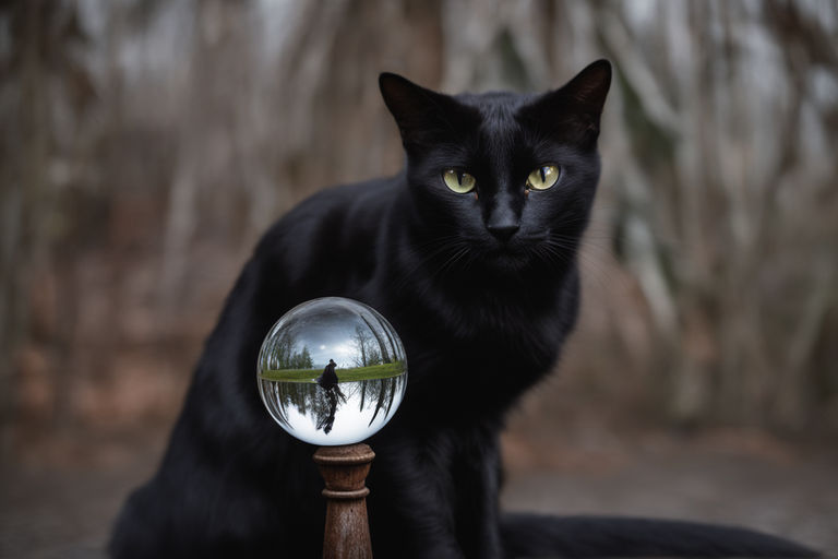Seer black cat looking into a crystal ball by junior oliveira - Playground