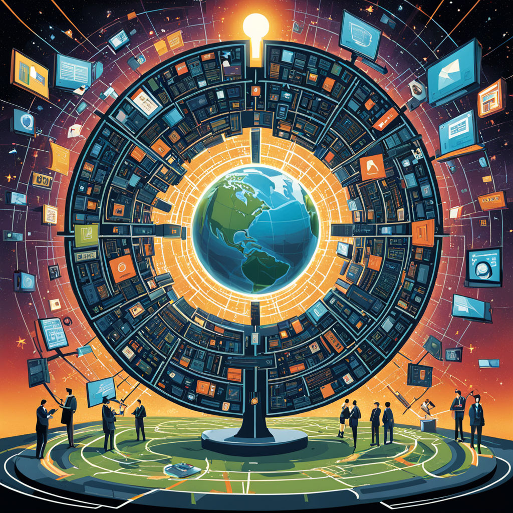 Vivid digital depiction of a dynamic editorial cartoon conve... by ...