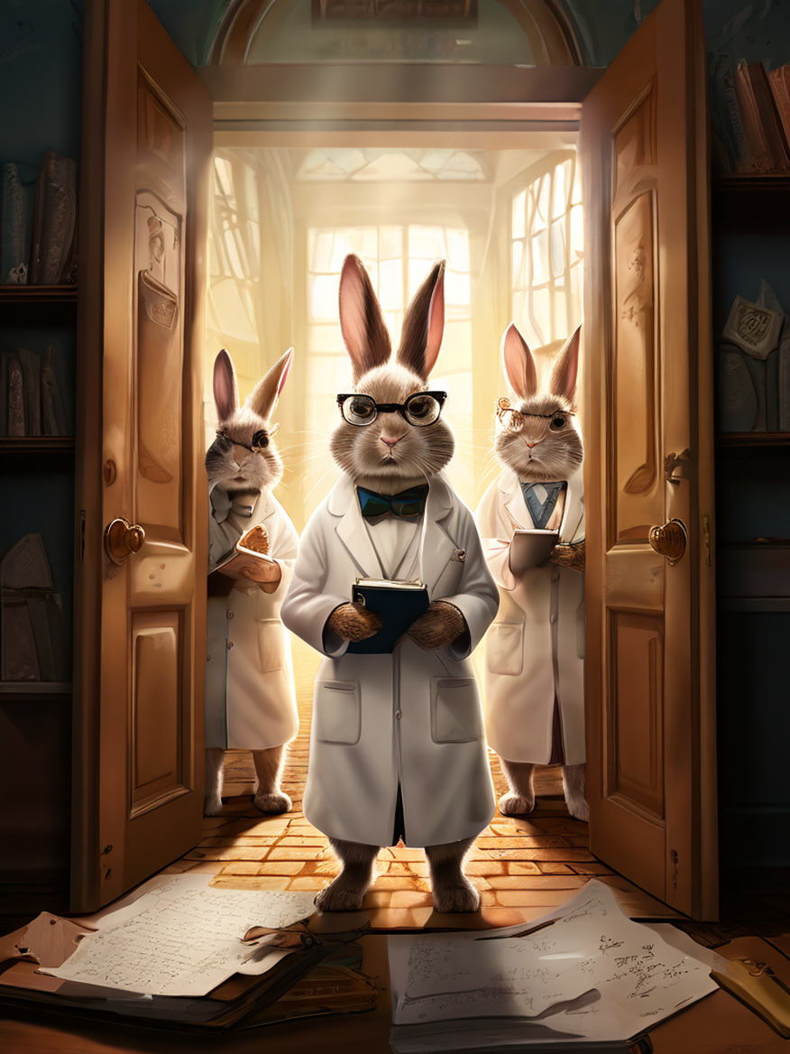 A door opens half way to reveal a room full of curious rabbi... by ...