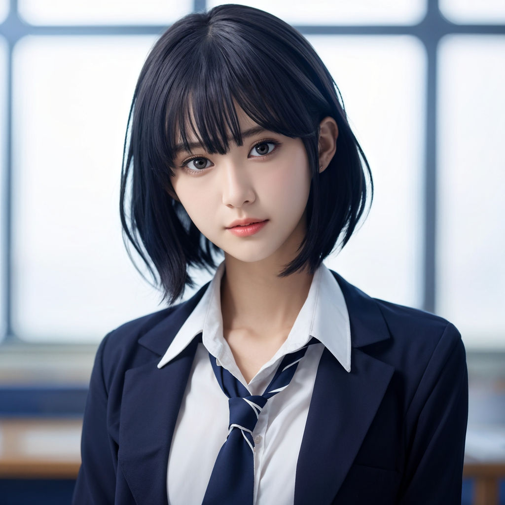 Japanese High School Girl With Bob Haircut Revealing One Ear By Suzuki H Playground 