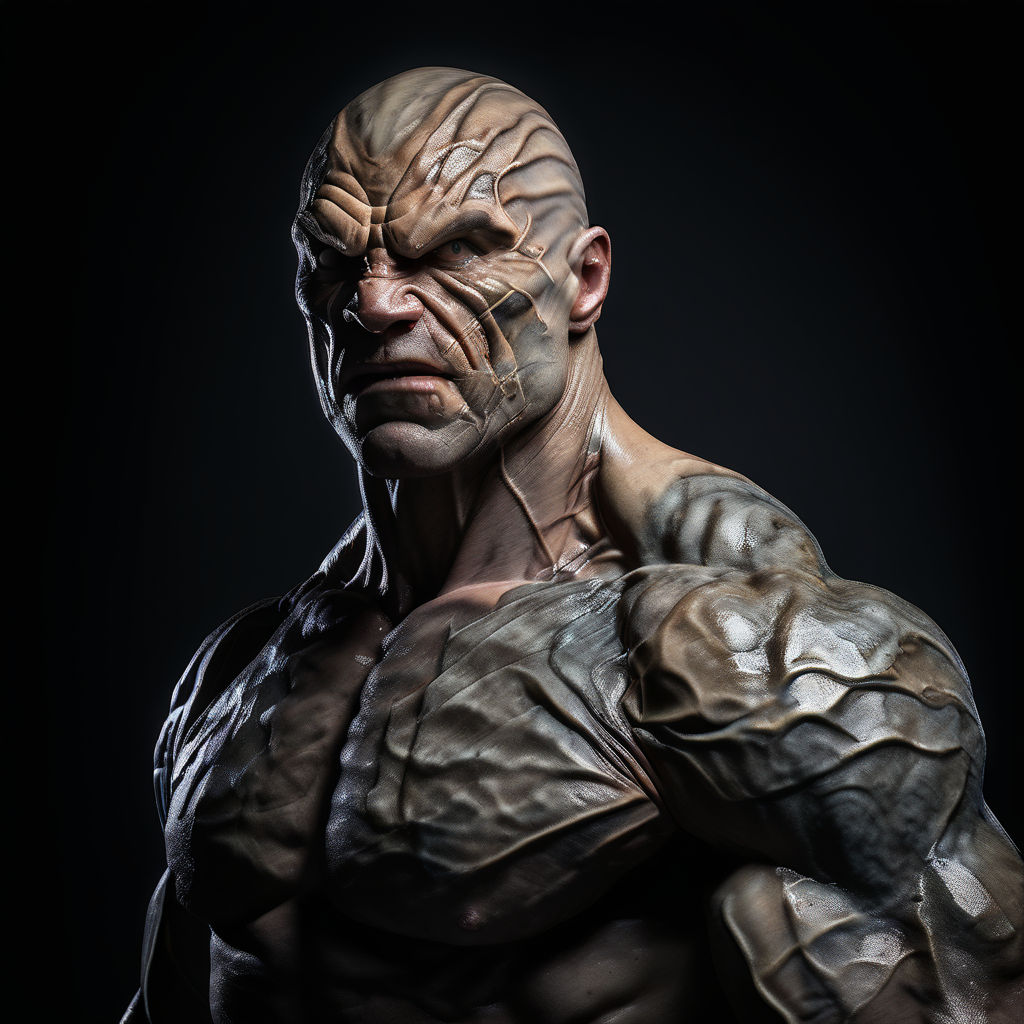 Human bodybuilder with the characteristic head and face of a... by ...