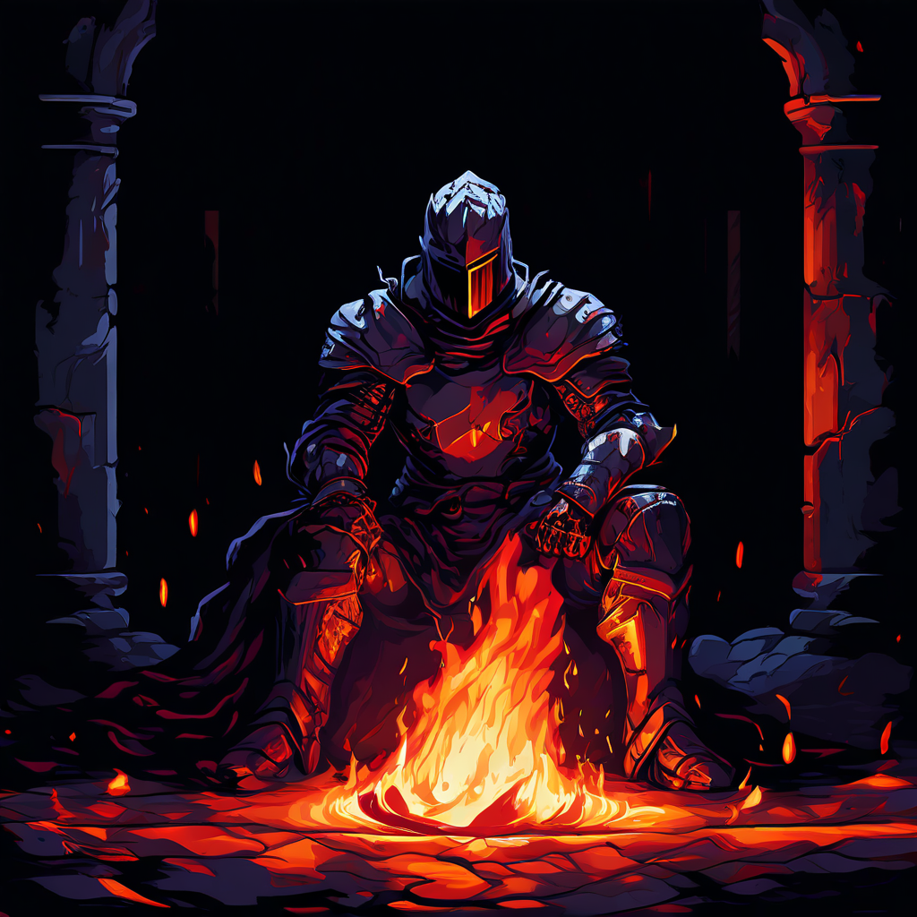 Pixel art depicting a knight at rest by Alex - Playground