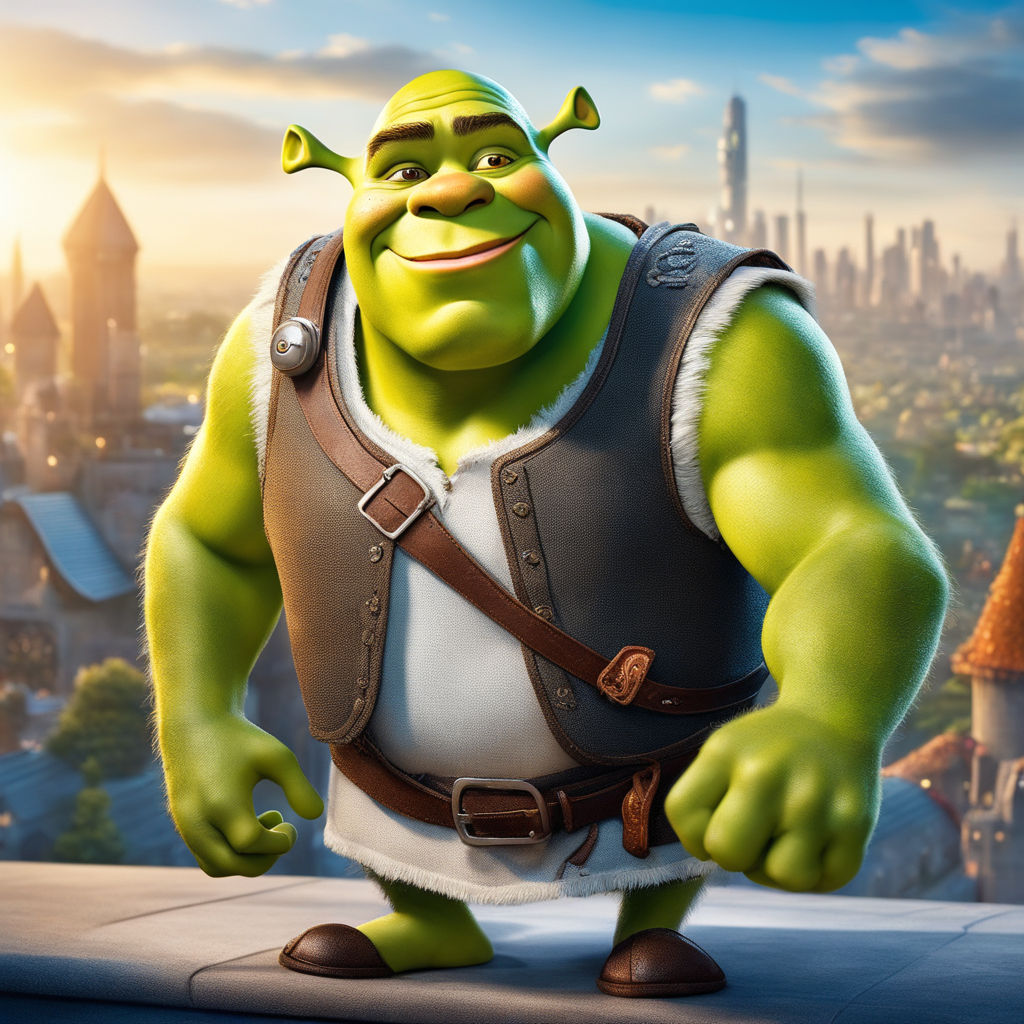 Creates a hyper-realistic photo of shrek (((full body))) wit... by ...