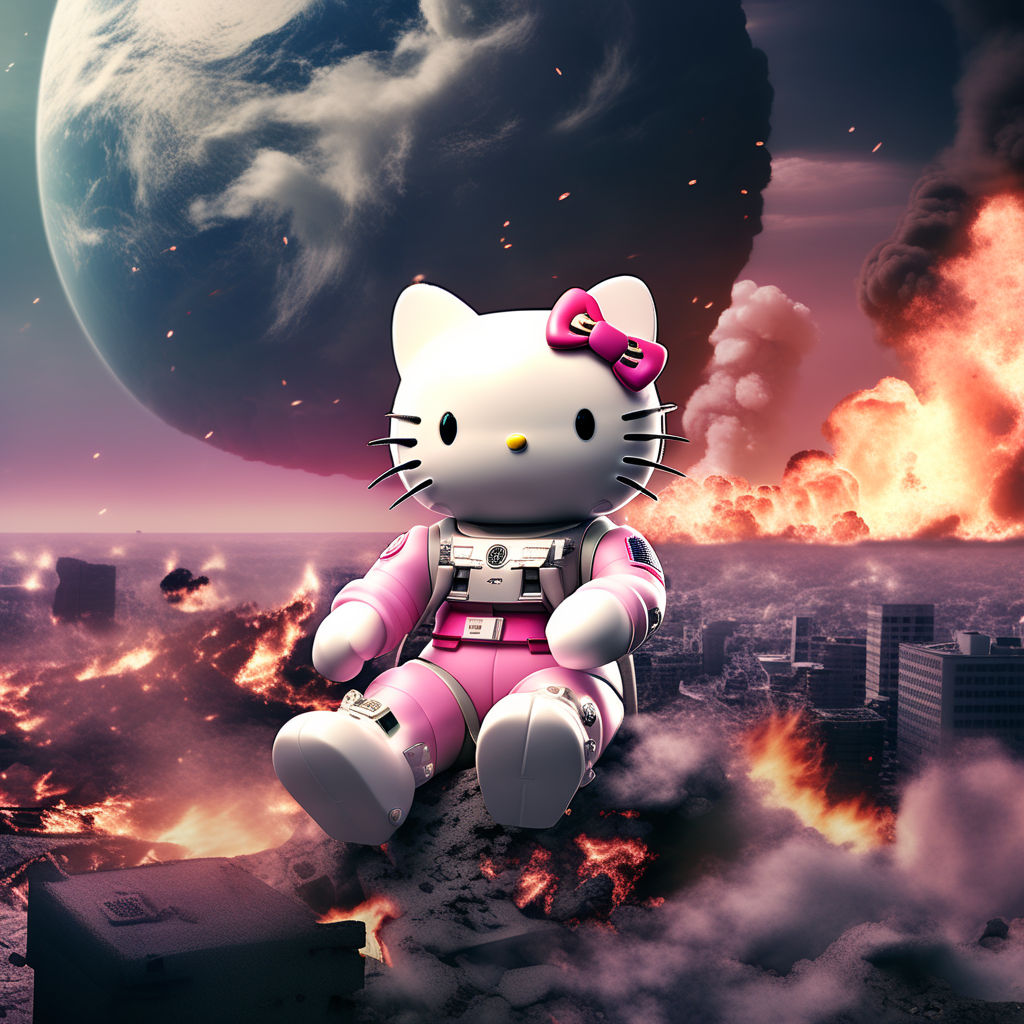 HELLO KITTY FLOATING IN SPACE WATCHING THE EARTH BURN AFTER ... by ...