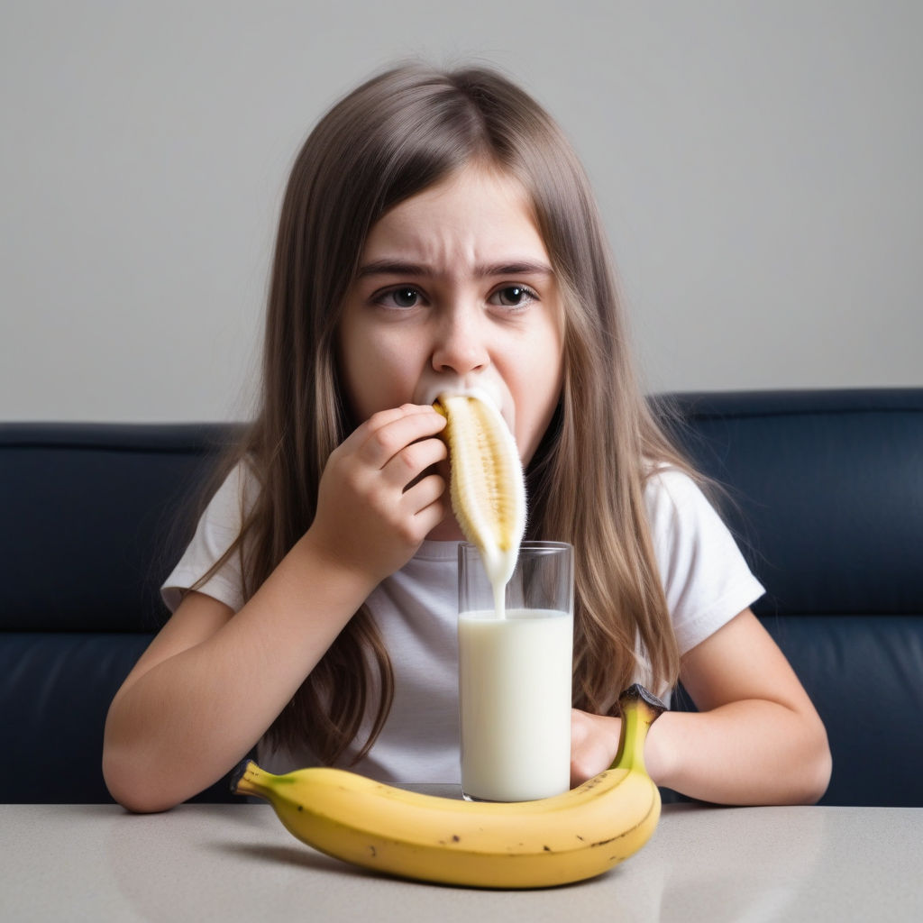 Cute Young Girl Vomiting Milk While Licking A Banana By Douglas Million Playground