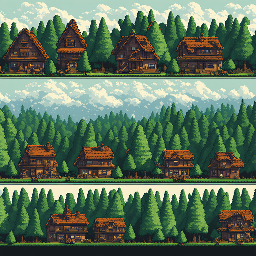 8-bit retro game sprite sheet featuring pine trees and fluff... by ...