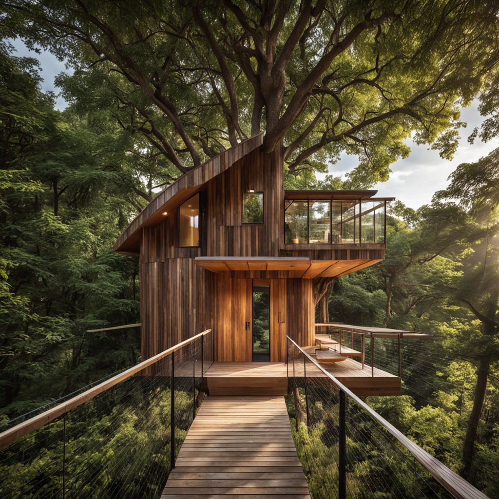 "A treehouse-inspired retreat with a canopy walkway and natu... by ...