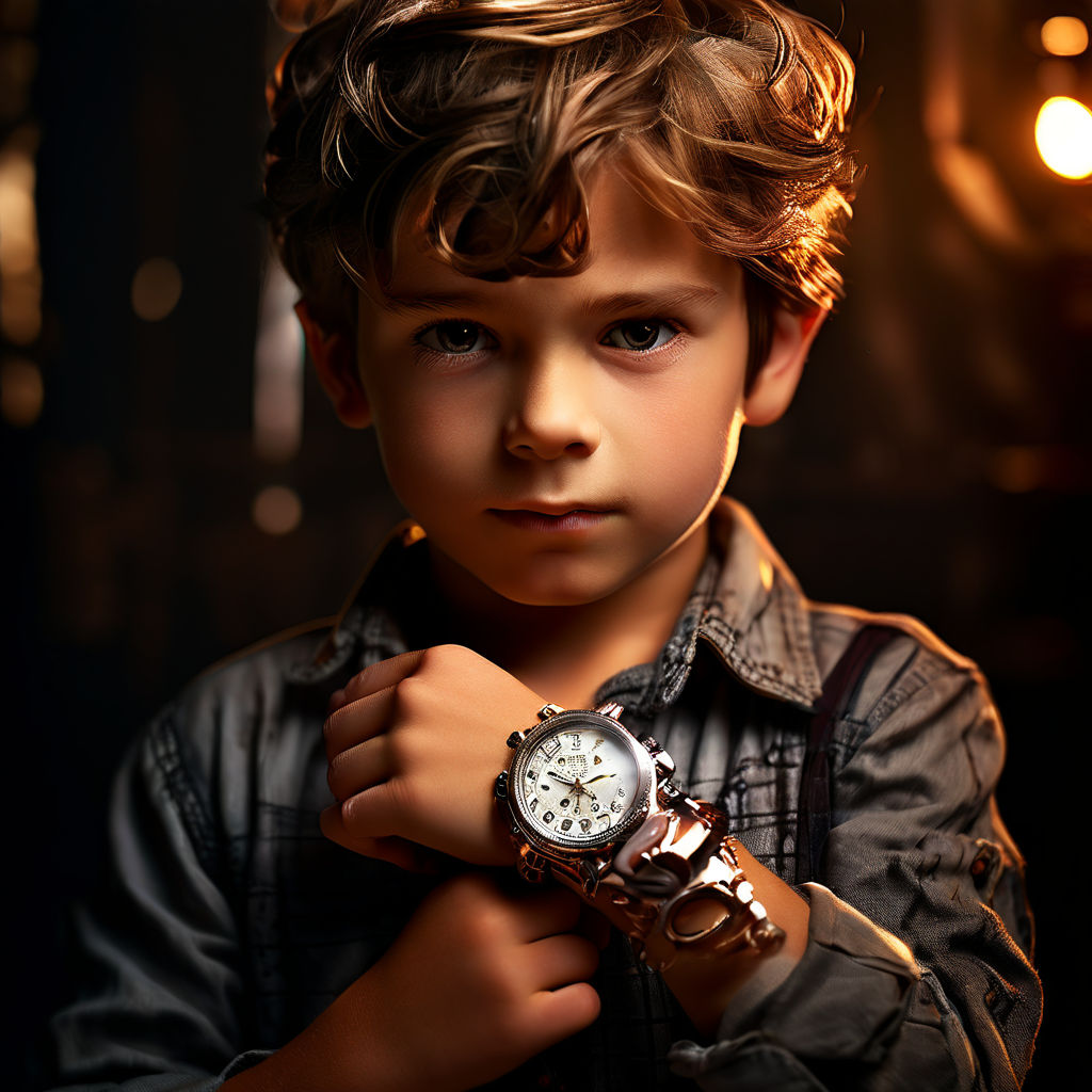 Young boy holding a wristwatch by Aryan Singh - Playground