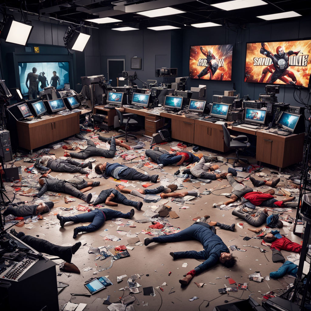 A chaotic scene unfolds inside the TV studio as a few bodies... by ...