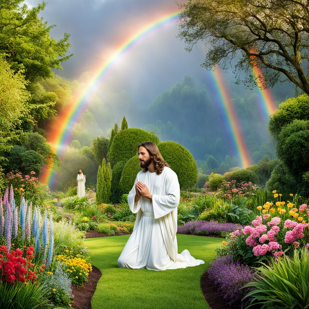 Jesus Christ praying in a beautiful garden with a beautiful... by JB ...