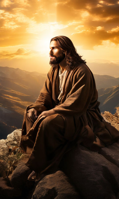Jesus christ full body sitting on a mountain by morgana nega - Playground