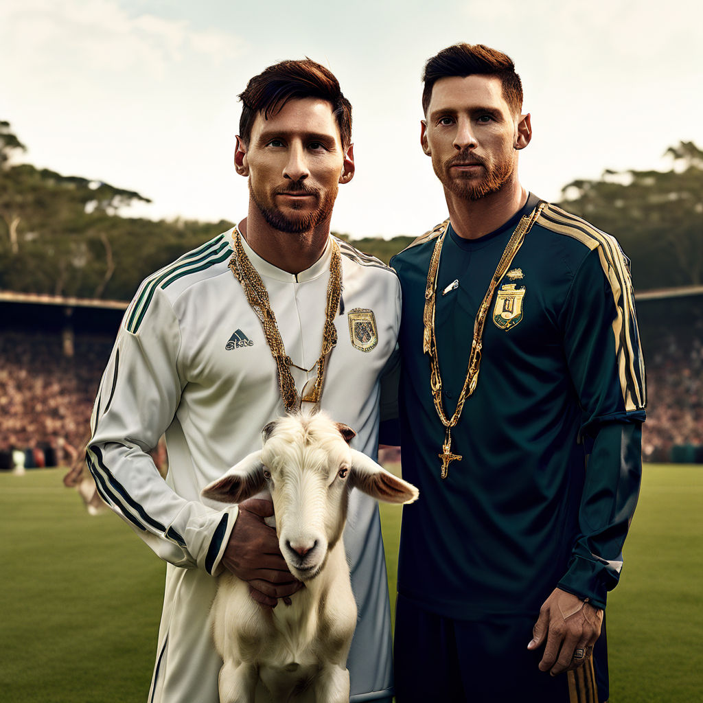 Lionel Messi stands shoulder-to-shoulder with a regal goat o... by ...