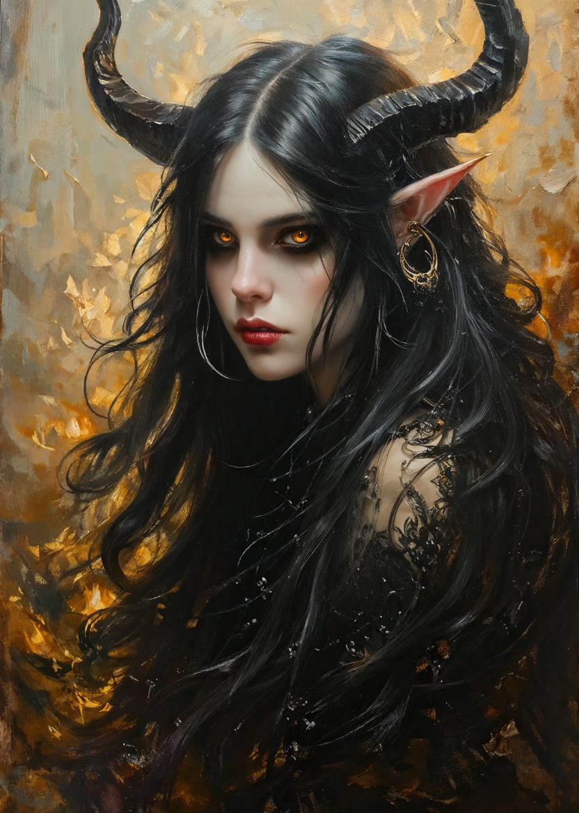 Oil painting of a female demon by Acedia - Playground