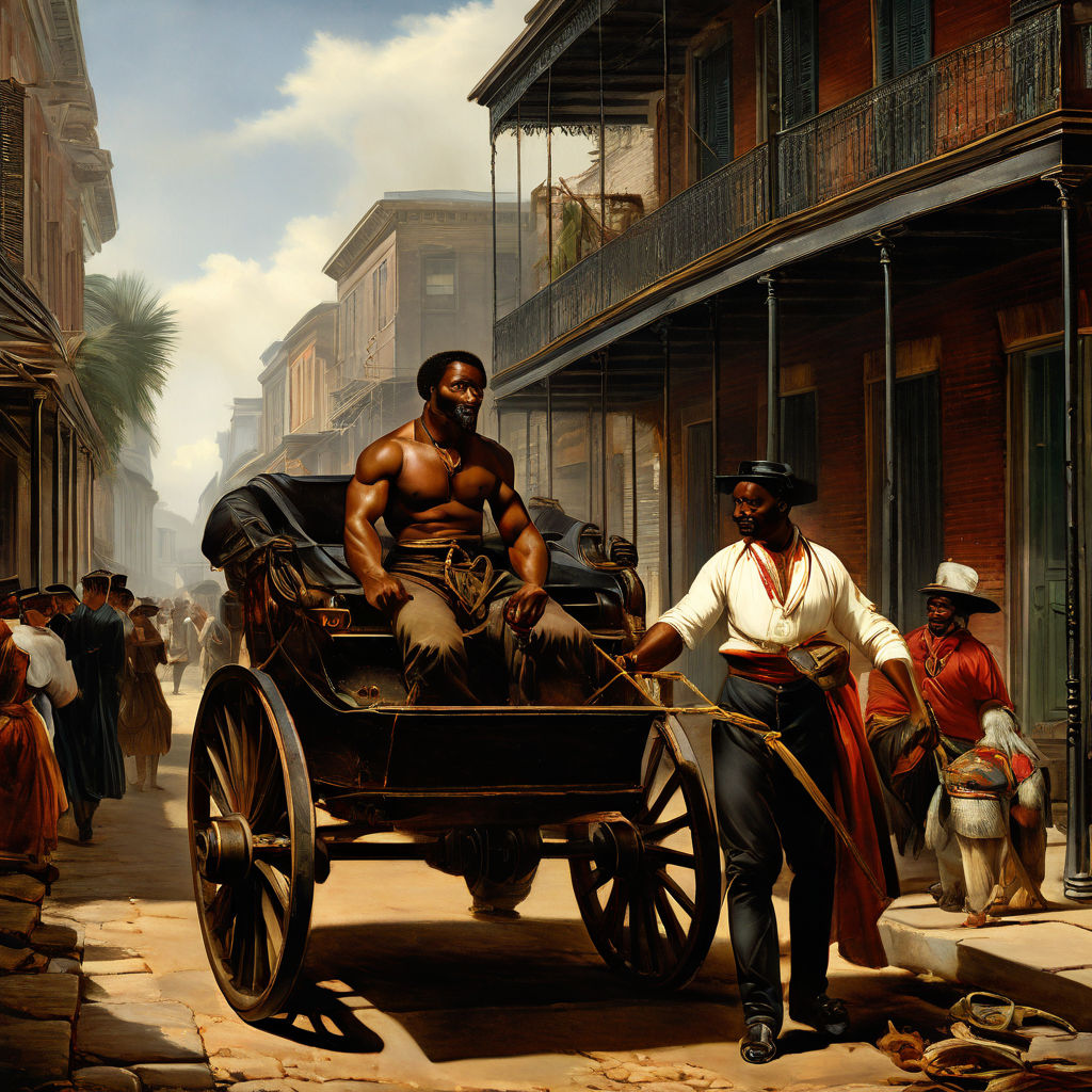 Shirtless very muscular black slave pulling his master in a... by ...