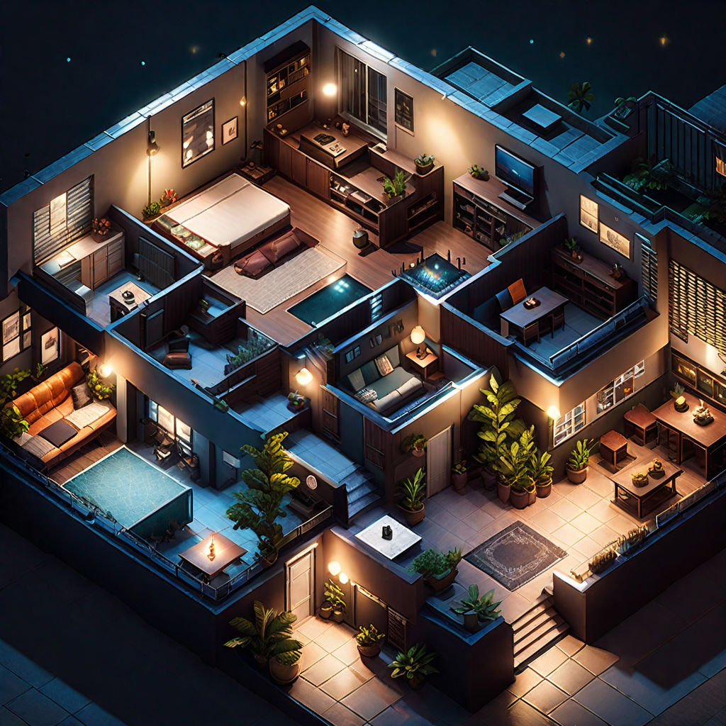 A top-down RPG overhead battlemap of a sober but modern low-... by ...