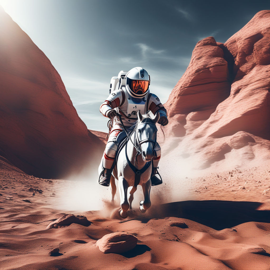 A photo of an astronaut riding a horse on the surface Mars by Jalaludin ...