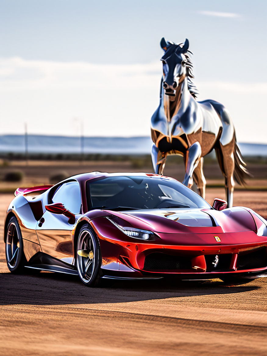 Chrome ferrari sf90 and a chrome horse by Joao Pedrojp - Playground