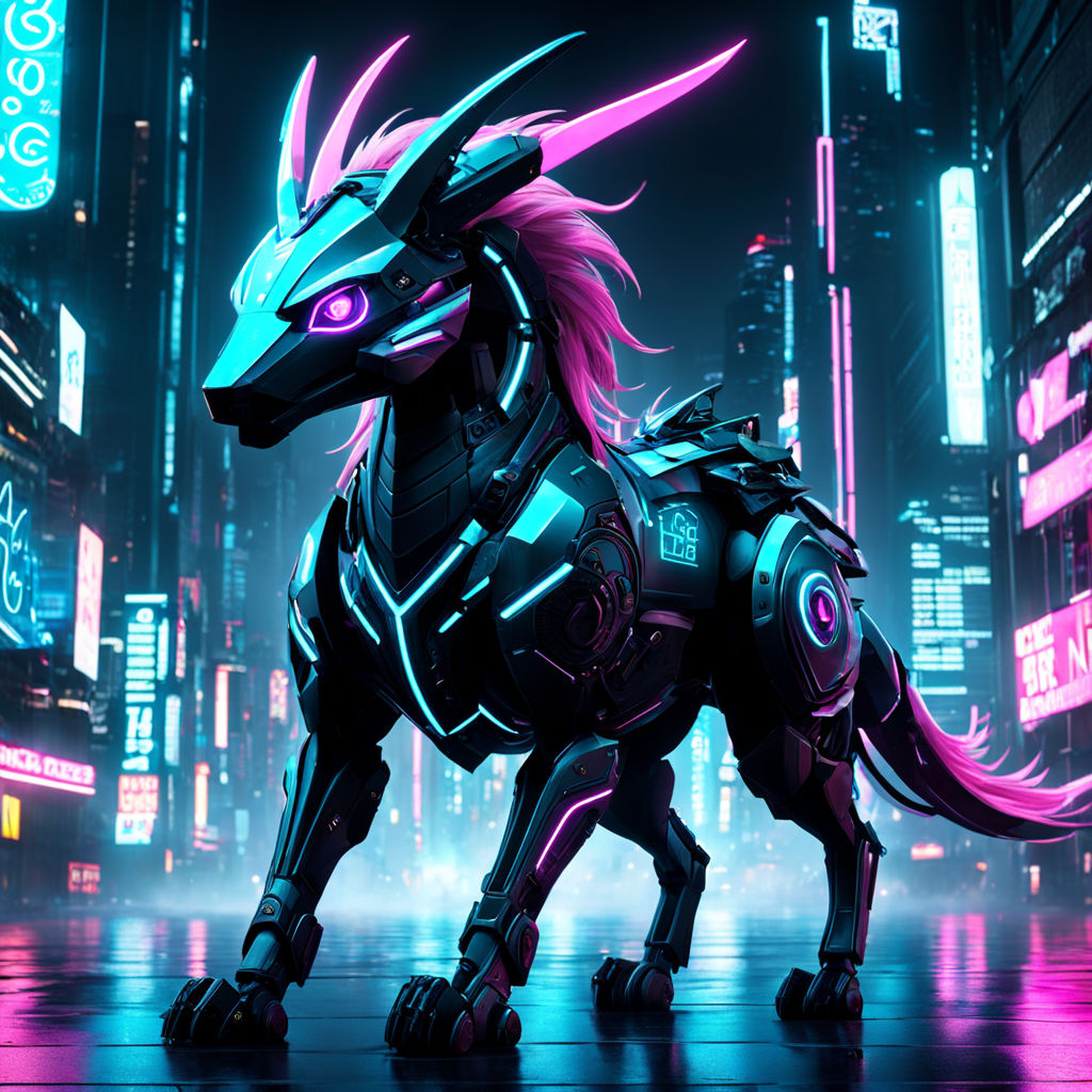 Render a cyberpunk version of a mythical creature by Raven82 - Playground