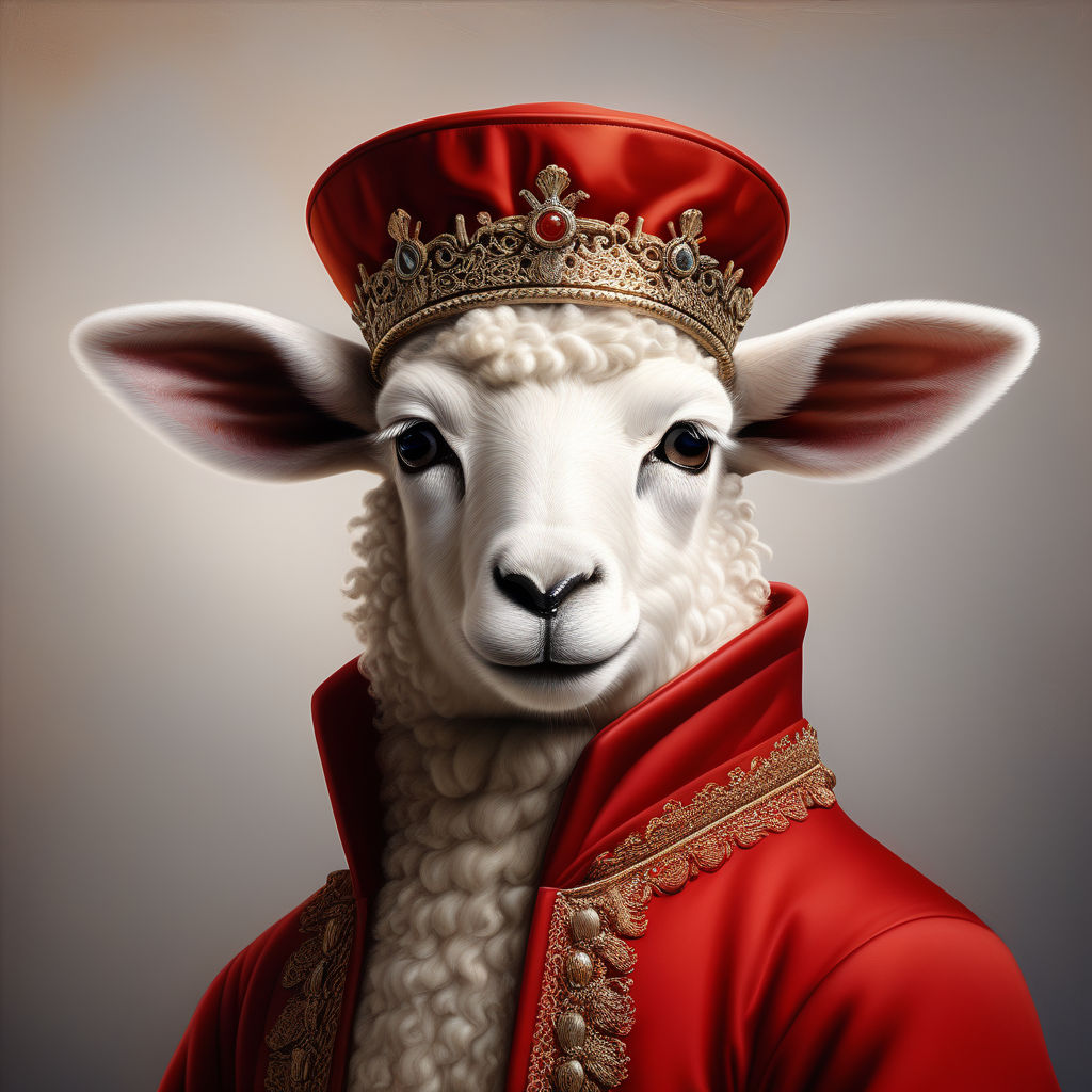 Anthropomorphic lamb with red coat and small black crown by Lukas ...