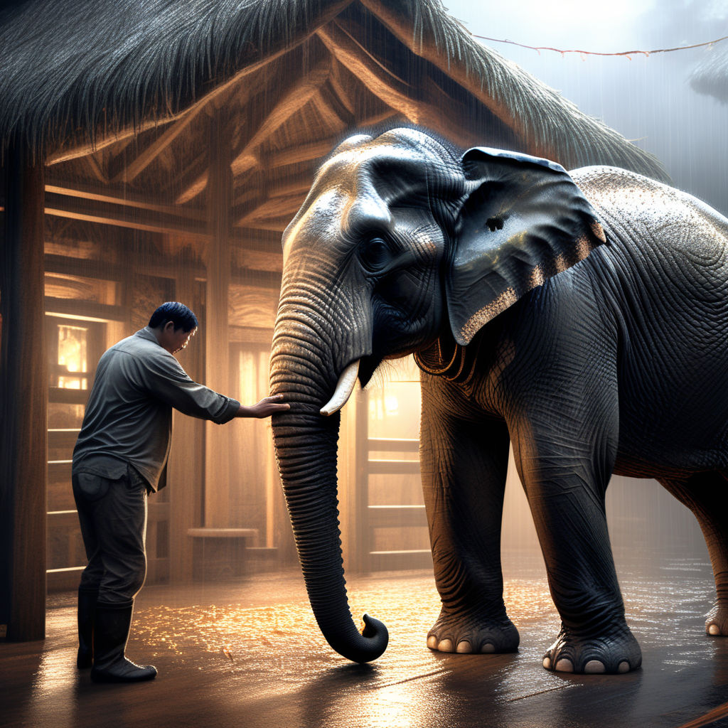 Show the elephant gradually pushing his trunk inside the hut by CTCG ...