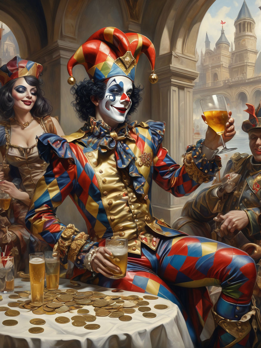 The Harlequin jester is dressed in a general's uniform and d... by ...