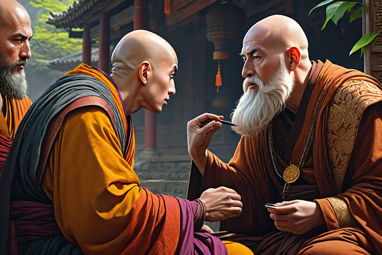 The wise bald monk talk to poor man with short hair by Sam Khan ...