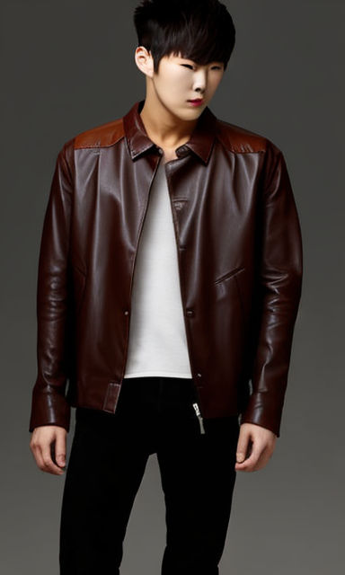 Large-sized leather jacket worn by a handsome Korean model by 만수르는내친구 ...