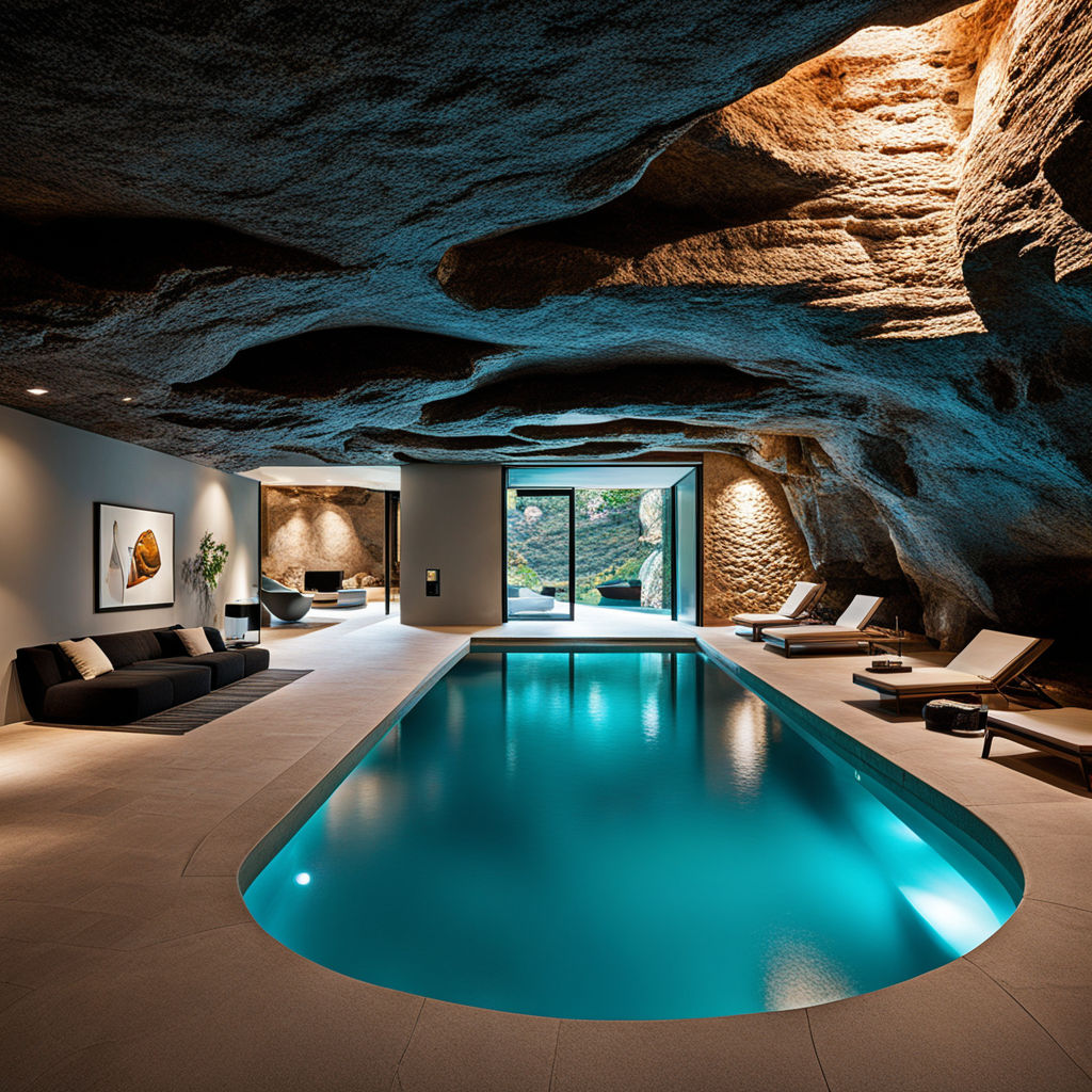 Modern cave home interior with pool on the inside by Charmaine Browne ...