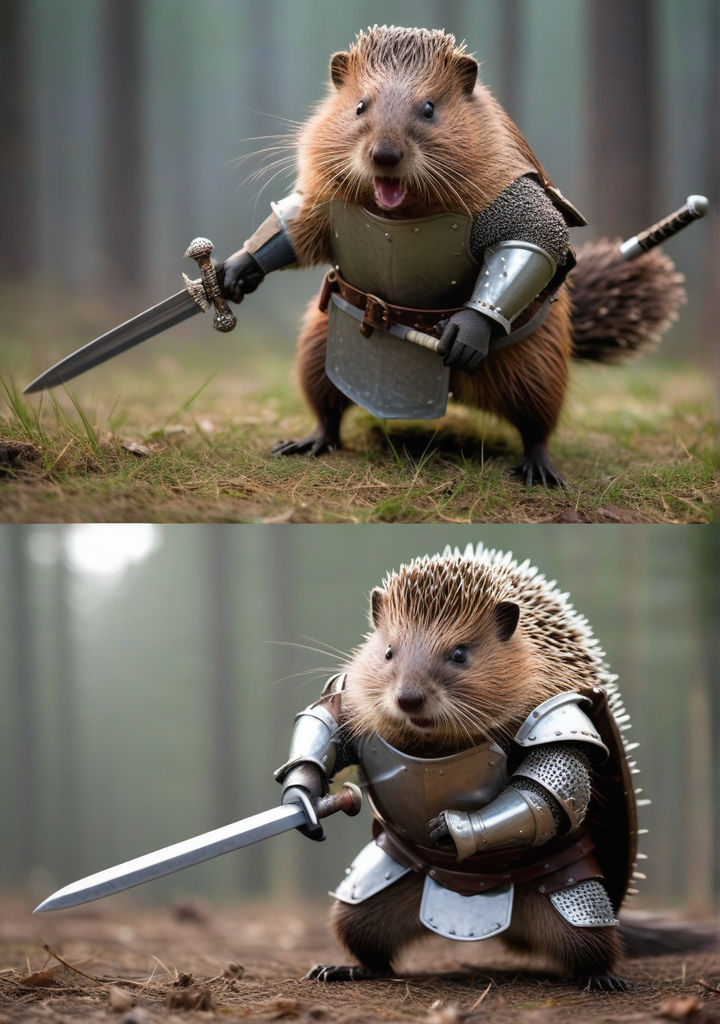 Beaver in armor and with a sword and Hedgehog in armor and w... by S D ...