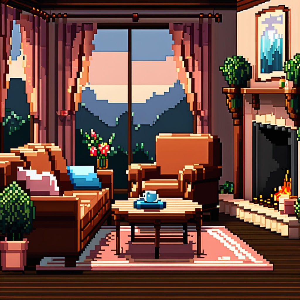 Pixel art of a cozy living room with a romantic vibe. 2d by ...