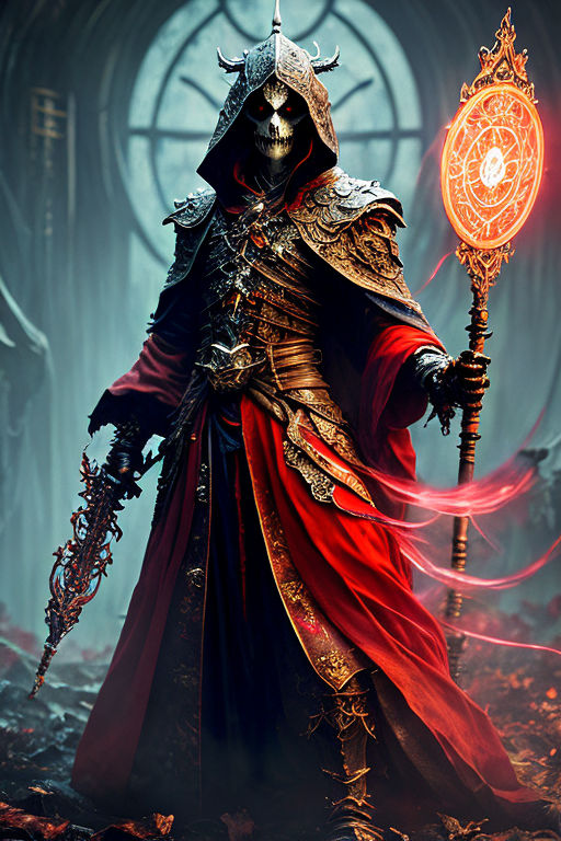 Full body photograph of an powerful undead necromancer by midnight ...