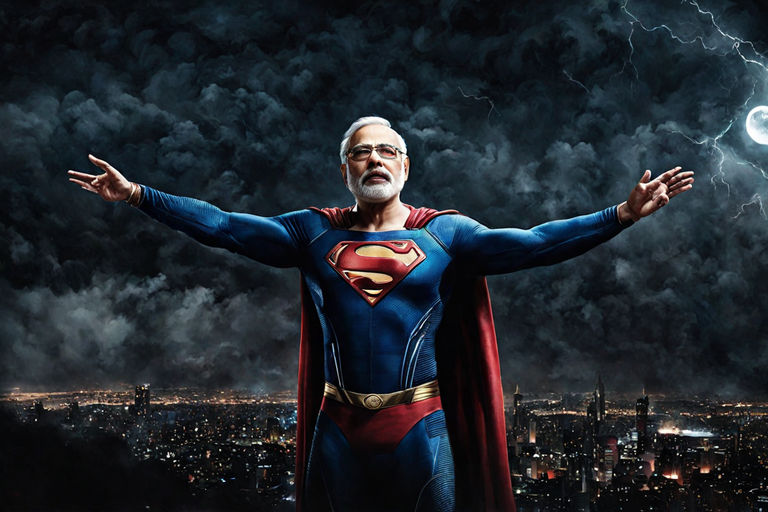 Cinematic concept art featuring Narendra Modi as Superman ra... by ...