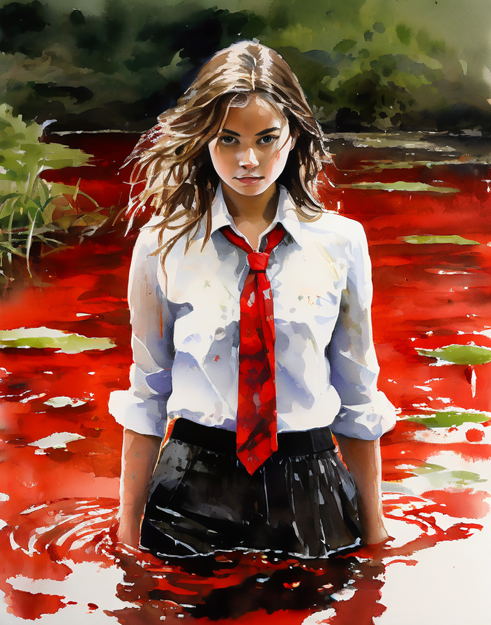 Teenage girl effortlessly navigates through a muddied pond t... by ...