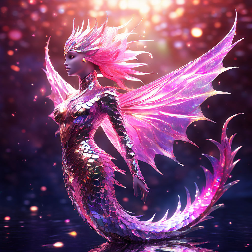 Pink horned winged flipper metallic serpent human mermaid by tamariz ...