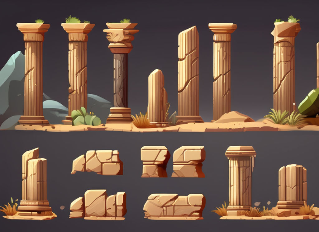 Genererate a semi 2D Broken Pillars for 2D games in a Dese... by MARVEL ...