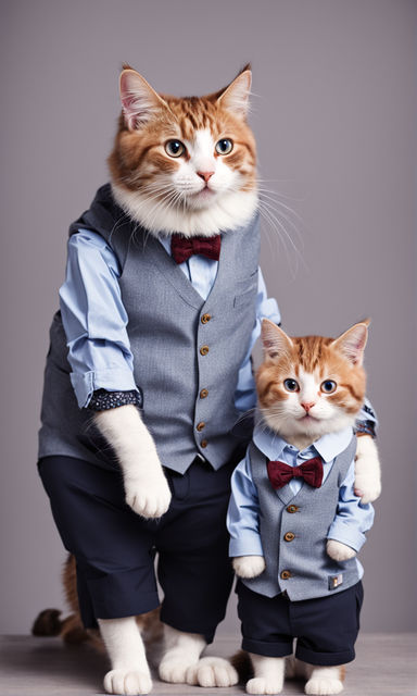 Cute Cat Father and son wearing clothes by Rowena Maghanoy - Playground