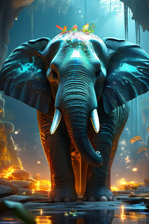 Fluffy elephant gazing with excitement at a colossal banana by ...