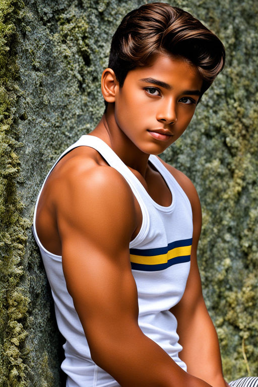 Realistic photo of handsome 14 year old Colombia boy wearing... by ...