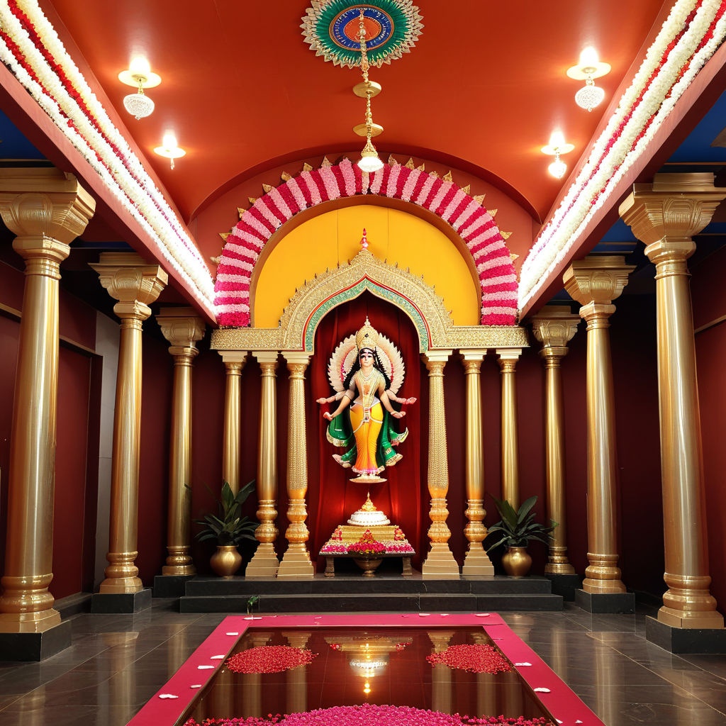 Inside the Devi Santoshi Mata temple and the temple is decor... by ...