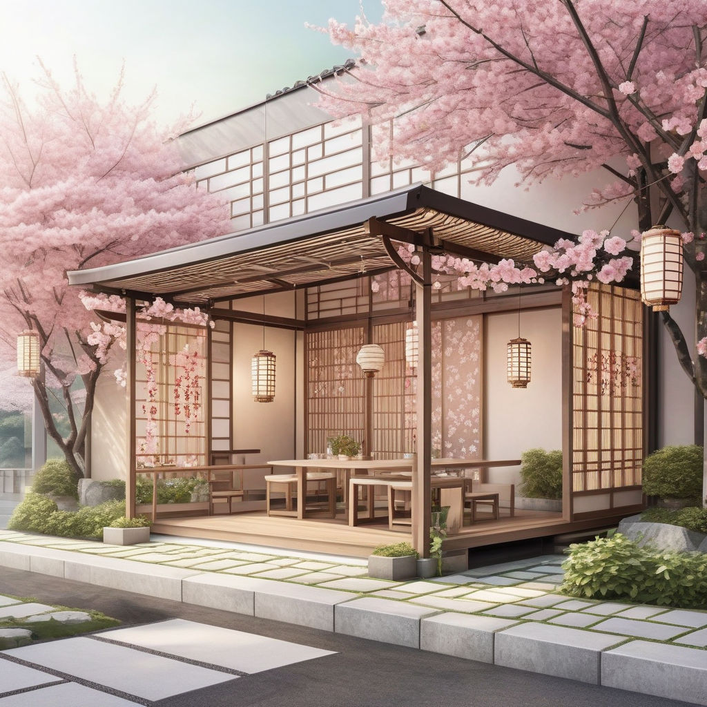 Sakura-themed restaurant facade by Ebrar Kasap - Playground
