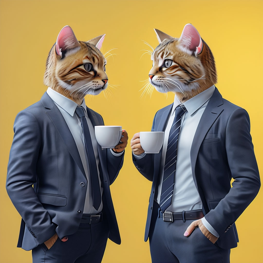 2 stylish human-like cats standing in a meeting room by Паша Пронин ...