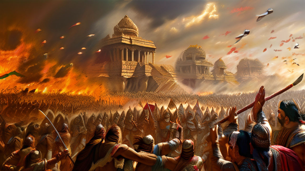 Mahabharat war scene depicting the ancient epic battle by MGP Telugu FF ...