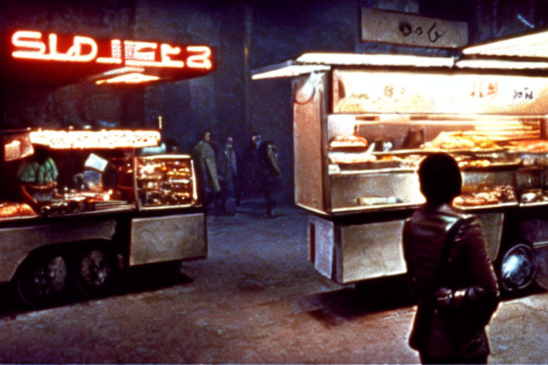 Still from Blade Runner (1982) of a street food vendor by Daniel ...