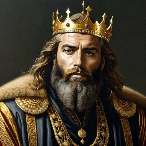 A painting of KING of Israel wearing a golden crown and a be... by ...
