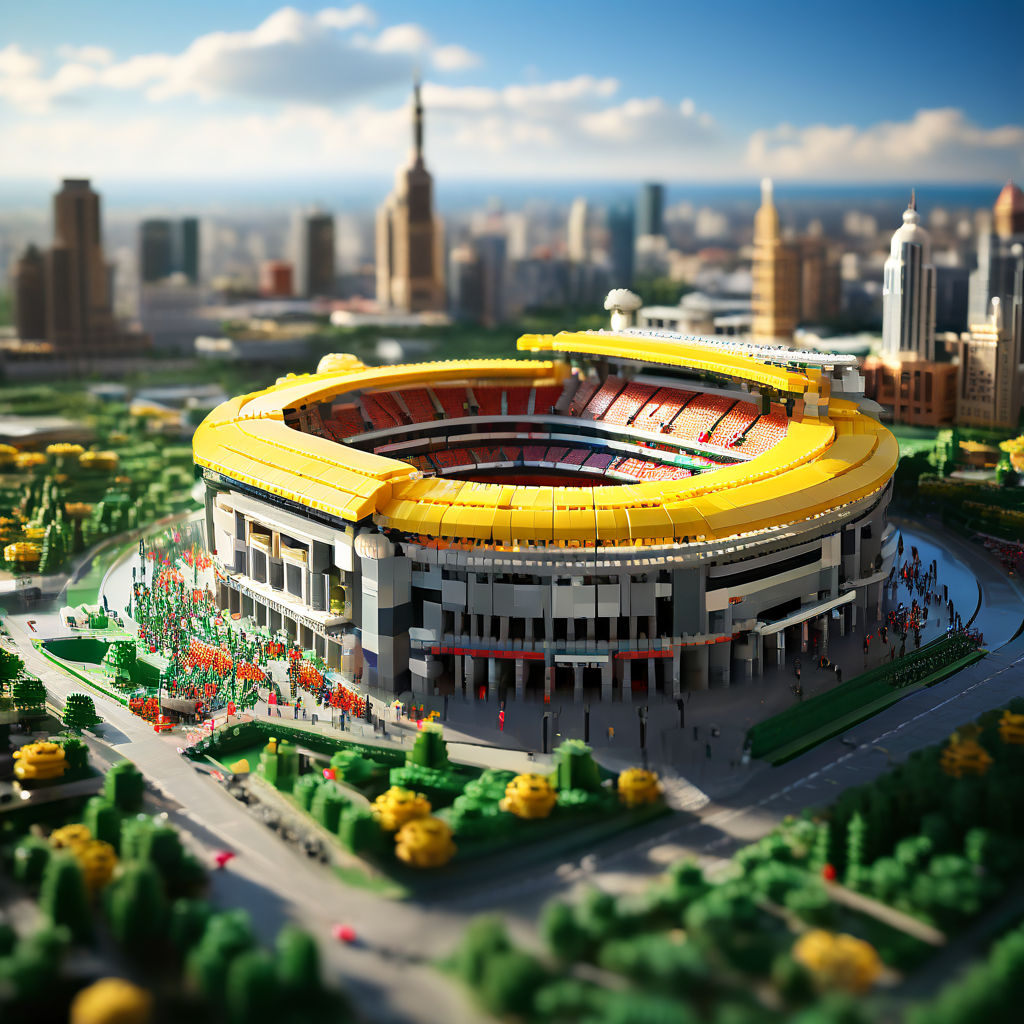 A photorealistic stadium made of lego and viewed from the sk... by The ...