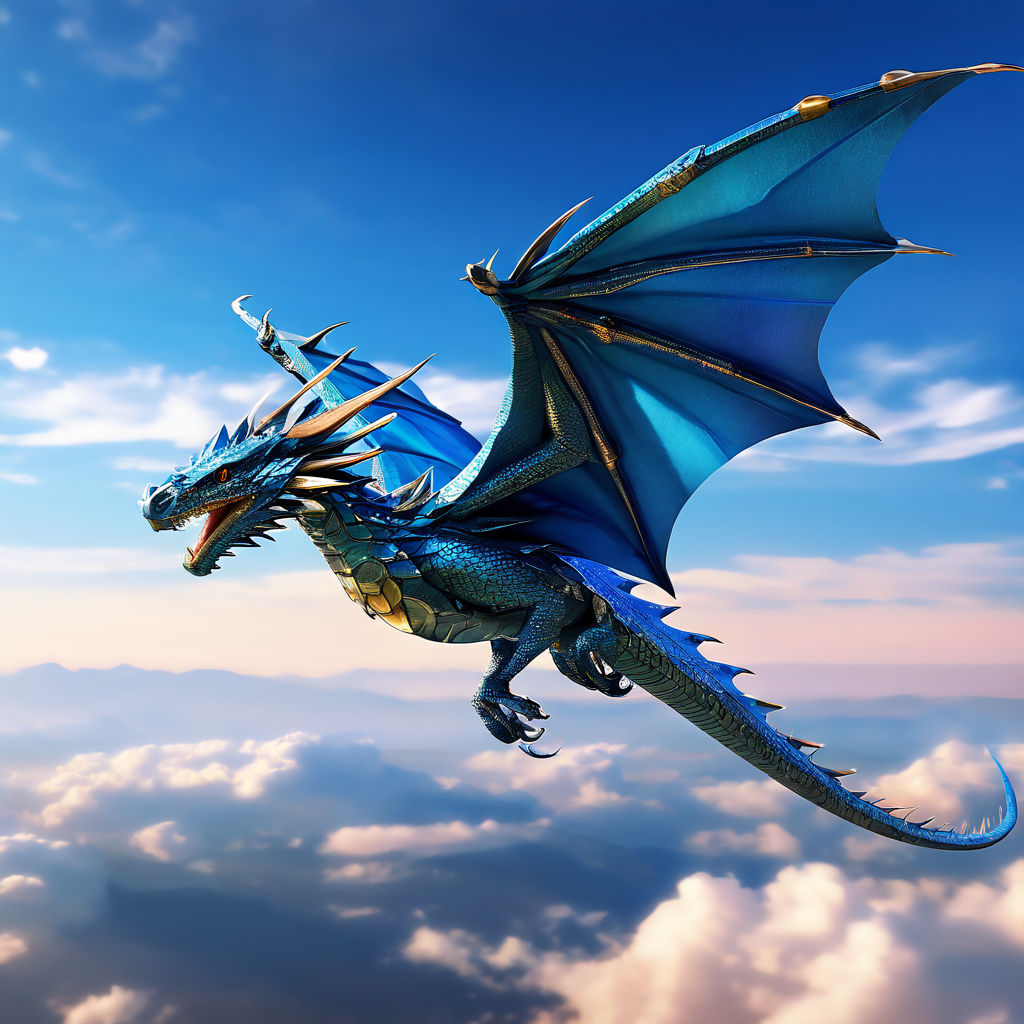 A Blue Daggertail dragon from Fourth Wing flying through the... by ...