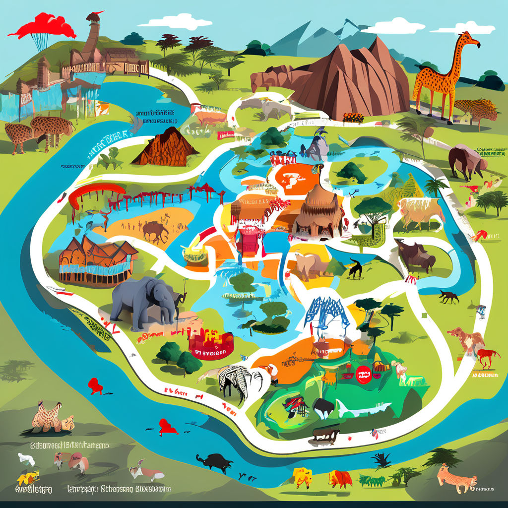Map diagram of a zoo with 90 attractions by Loie McLaine - Playground