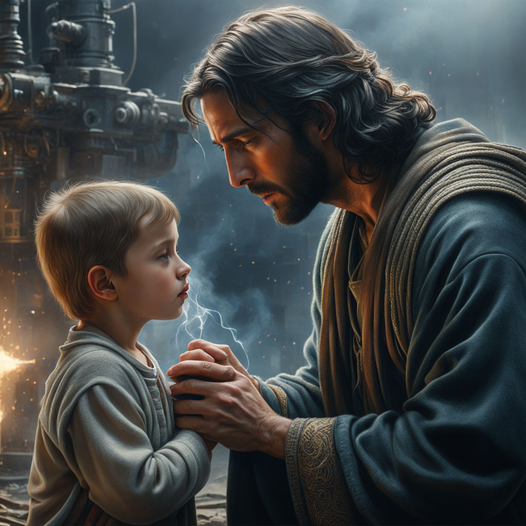 Jesus and a child praying by Roy Mora - Playground