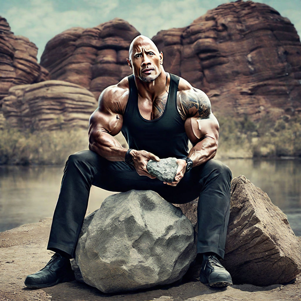 The rock sitting on a rock while holding a rock and listenin... by ...